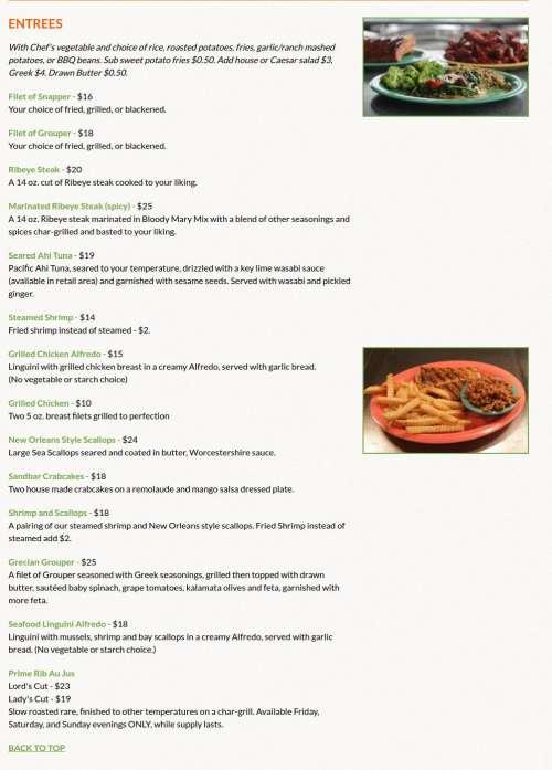 Sandbar Seafood & BBQ Joint menu in Panama City Beach, Florida, USA