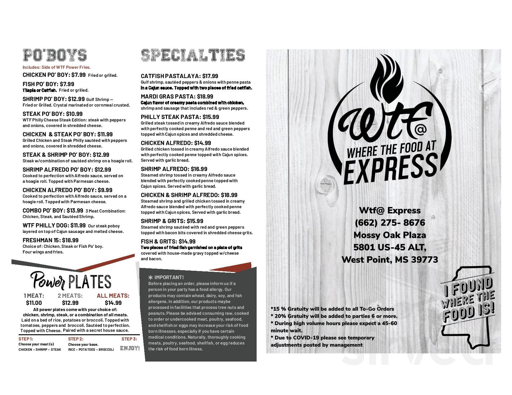 Wtf@ Express WESTPOINT menu in West Point, Mississippi, USA