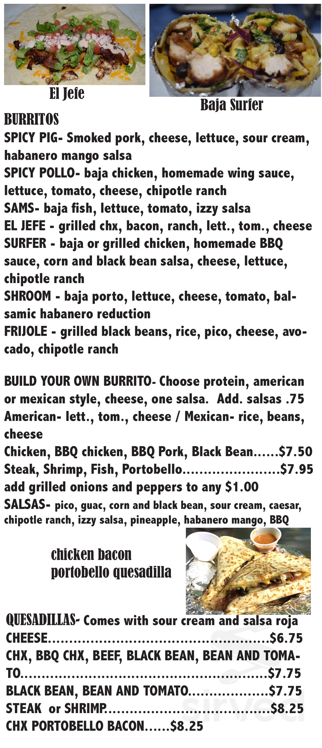 Izzy's Island Tacos And Ice Cream menu in New Smyrna Beach, Florida, USA