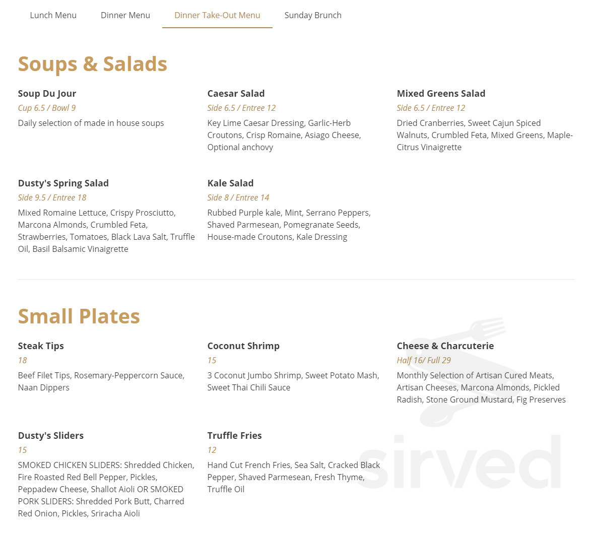 Dusty's Tap Room menu in Okemos, Michigan, USA