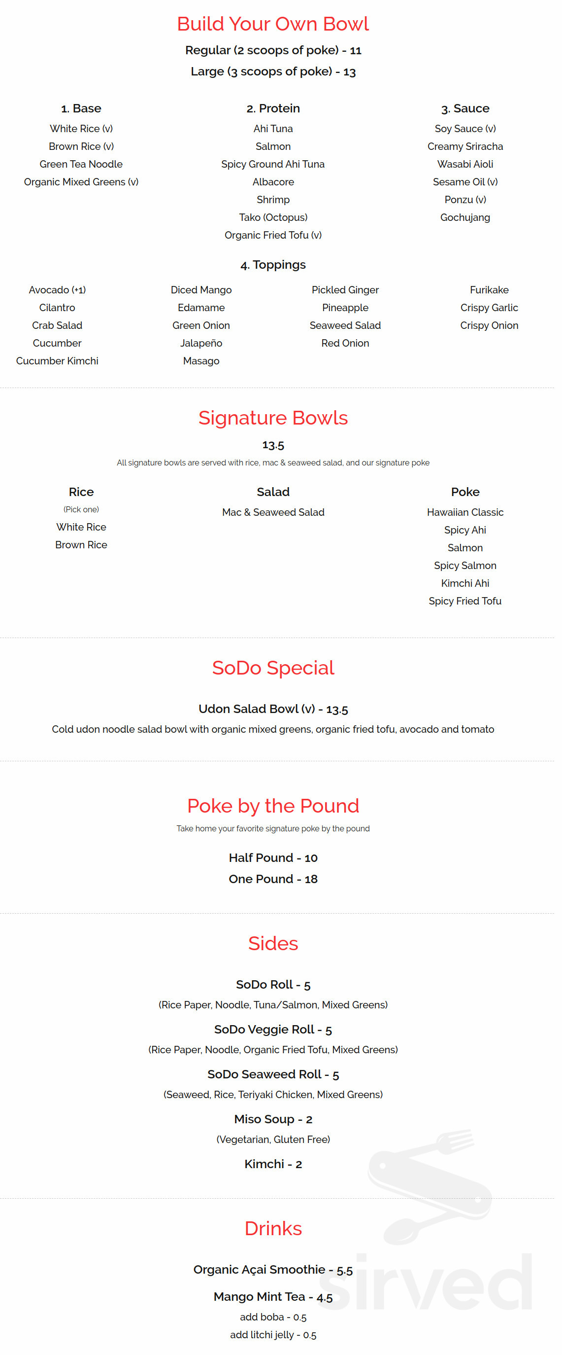SoDo Poke and More menus in Seattle, Washington, United States