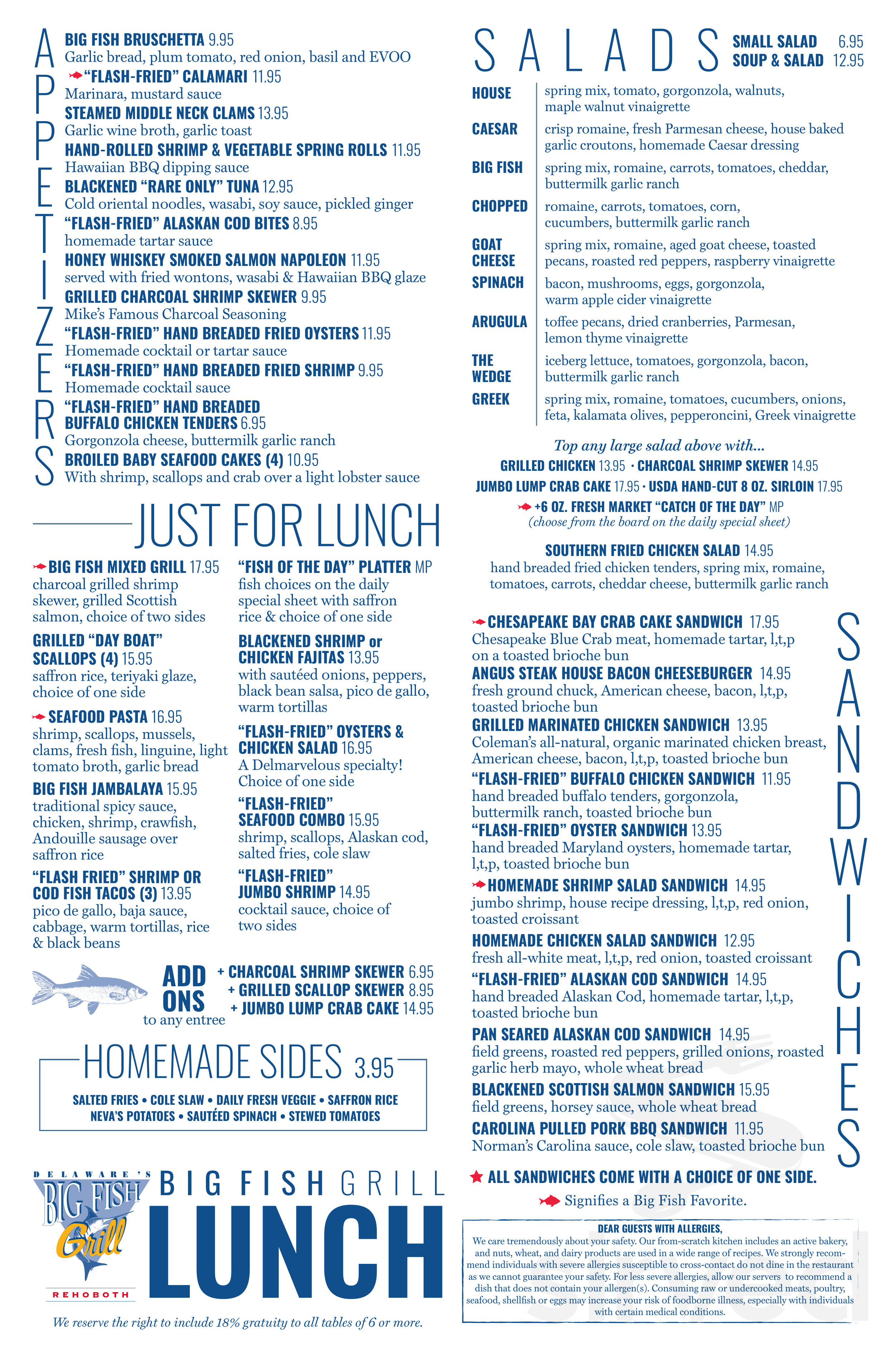 Menu for Big Fish Grill Rehoboth in Rehoboth Beach, DE | Sirved