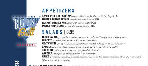 Menu for Big Fish Grill Rehoboth in Rehoboth Beach, DE | Sirved
