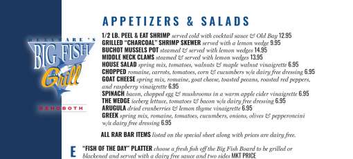 Menu for Big Fish Grill Rehoboth in Rehoboth Beach, DE | Sirved