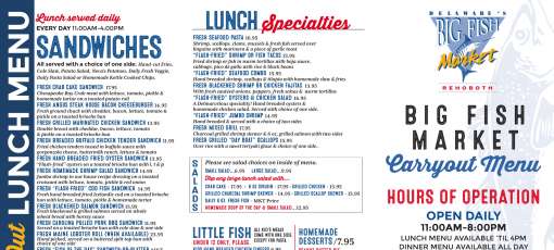 Menu for Big Fish Grill Rehoboth in Rehoboth Beach, DE | Sirved