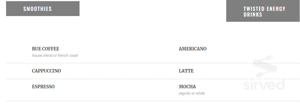 Bottoms Up Espresso menu in Bakersfield, California, USA