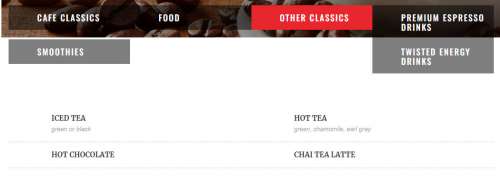 Bottoms Up Espresso menu in Bakersfield, California, USA