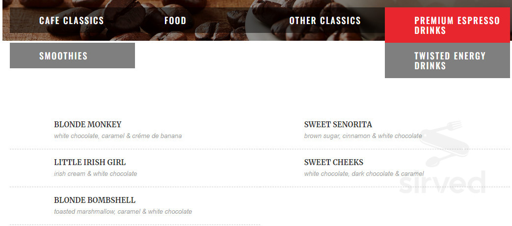Bottoms Up Espresso menu in Modesto, California, USA