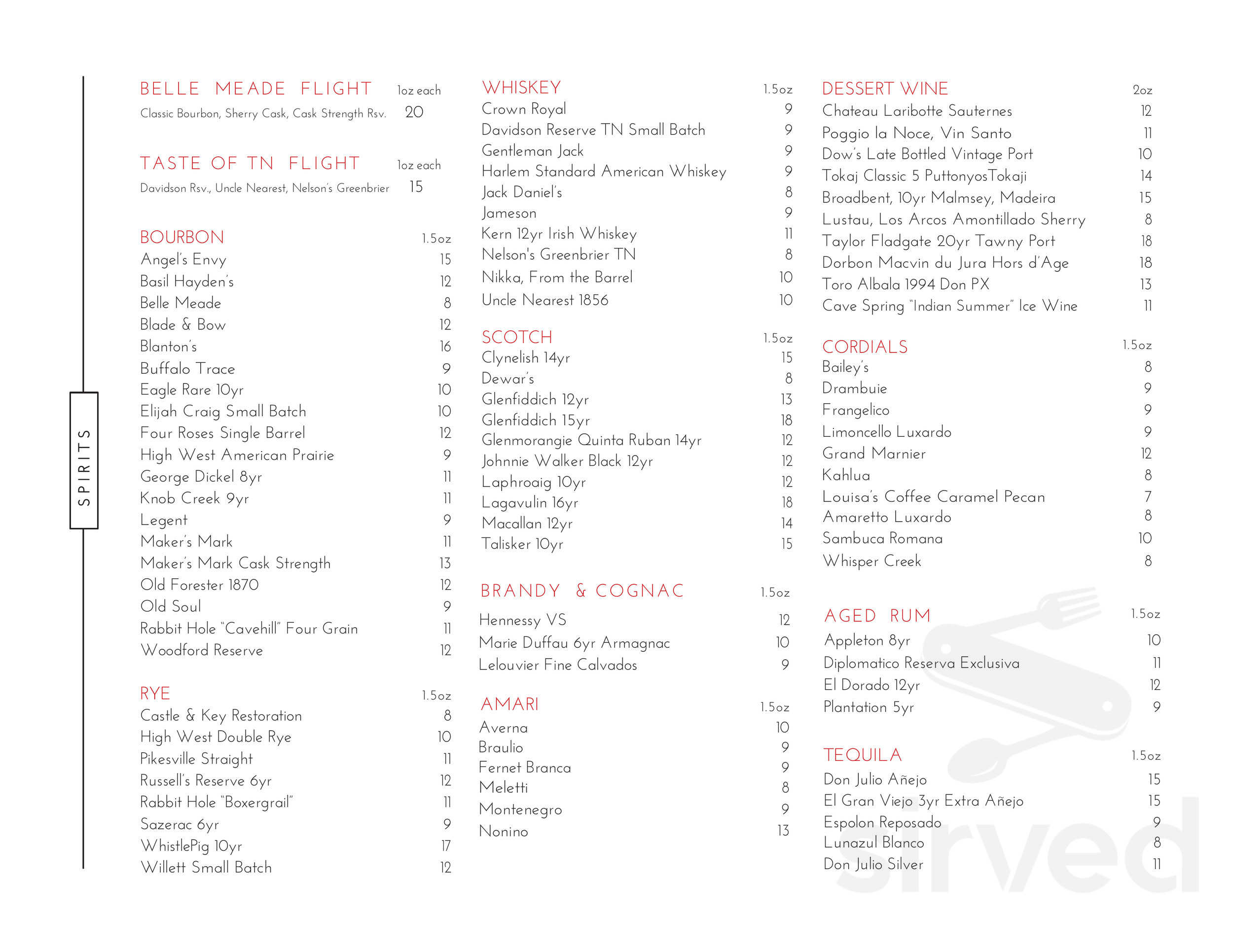 Etch menu in Nashville, Tennessee, USA