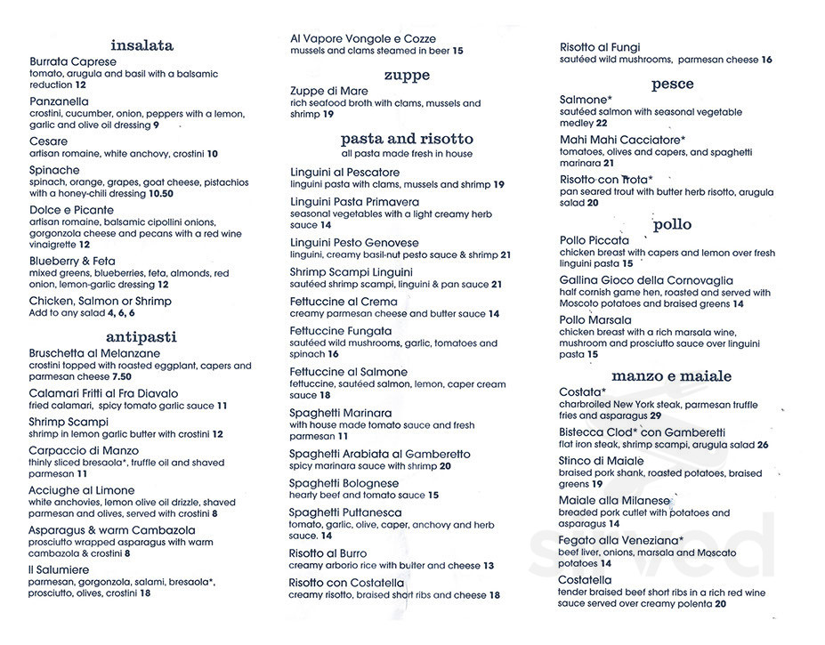 Menu for Moscato Italian Restaurant - 5 Star Service in Camp Verde, AZ ...