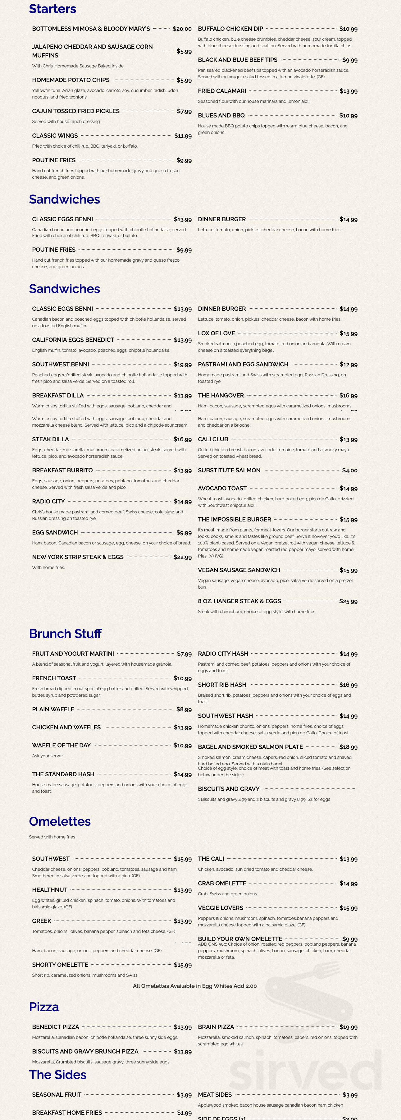 The Standard Restaurant Downtown menu in Fort Myers, Florida, USA