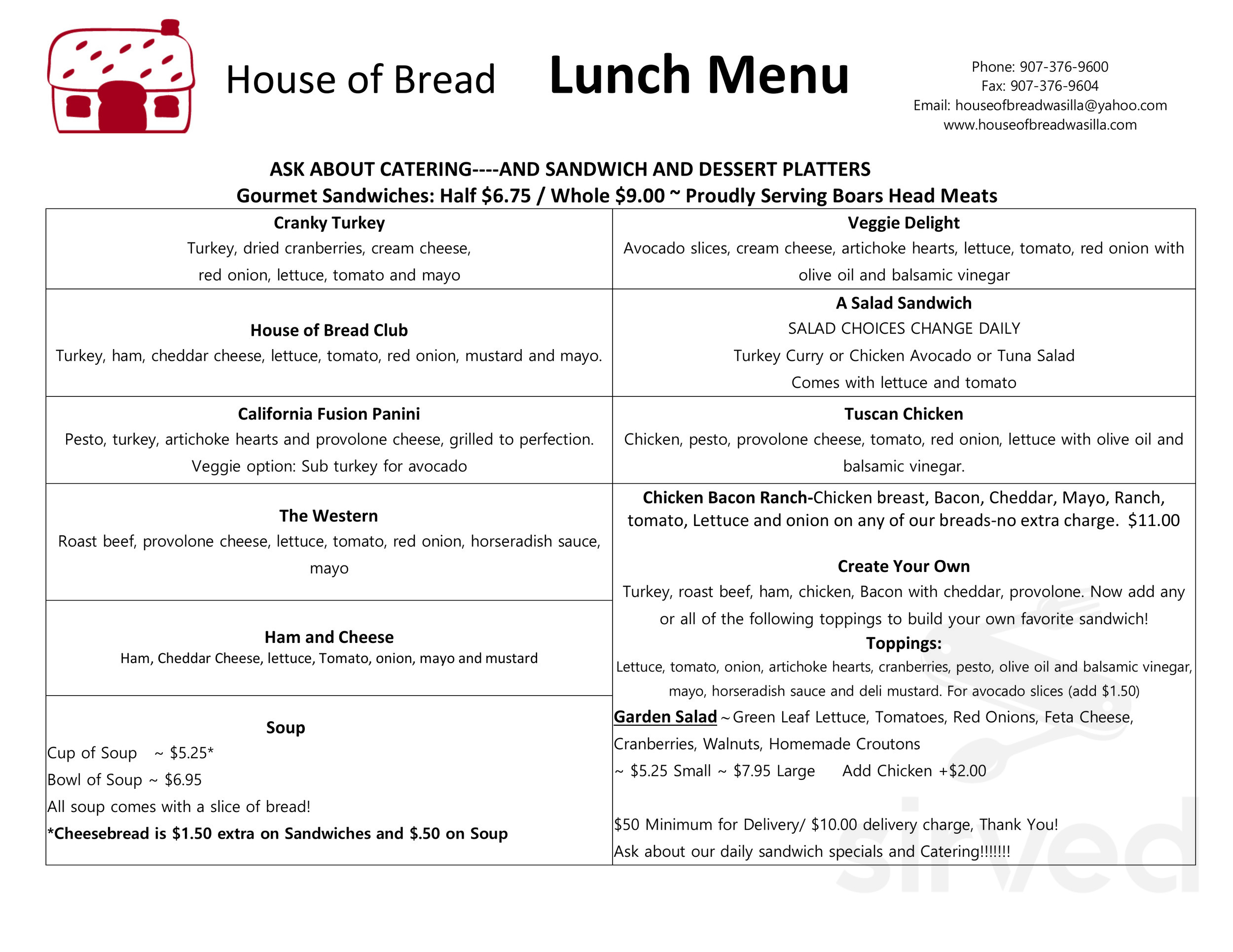 Menu for House of Bread in Wasilla, AK | Sirved