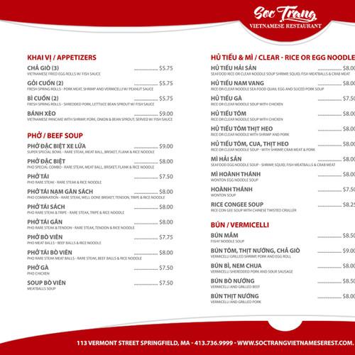 Soc Trang Restaurant menu in Springfield, Massachusetts, USA