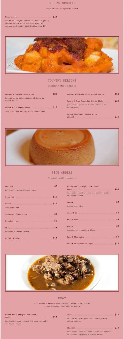 Tropical Grill menu in Jamaica, New York, USA