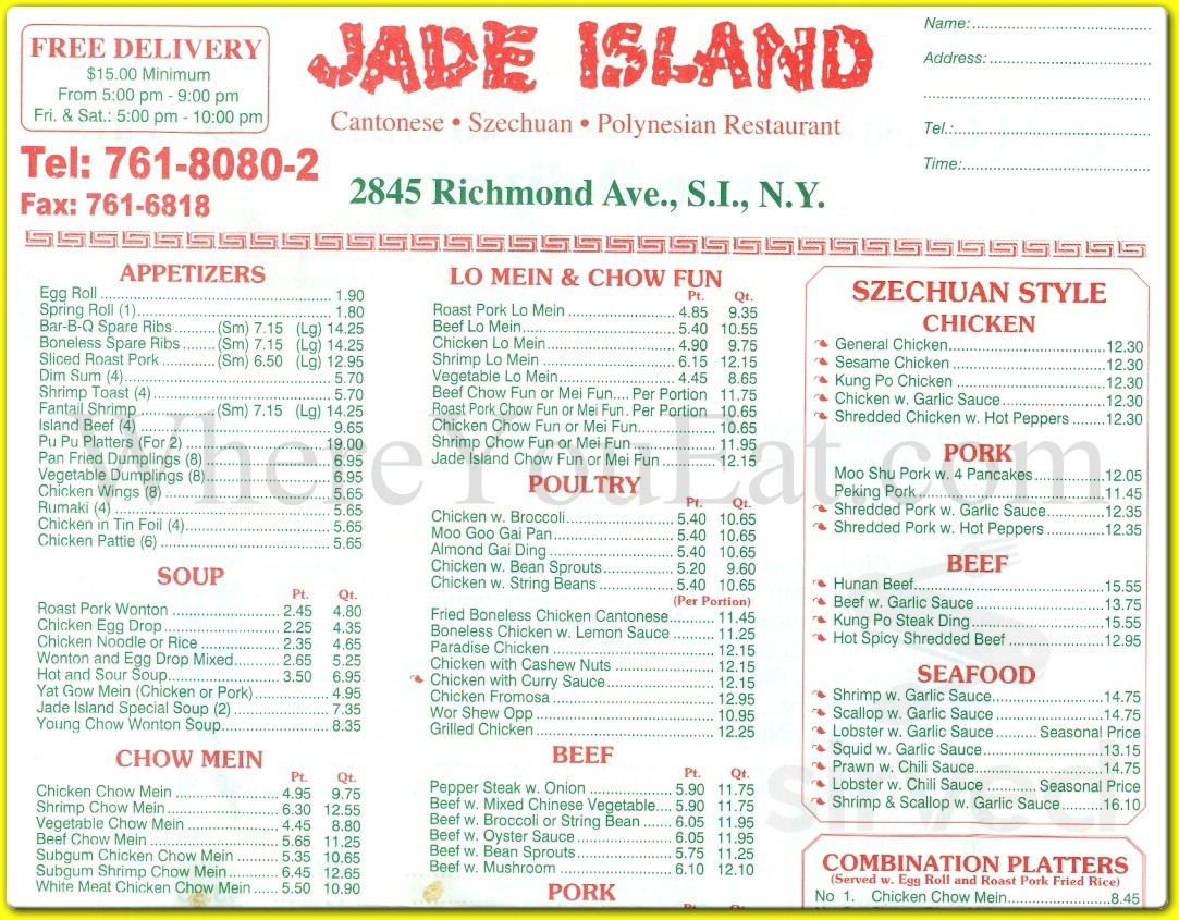 Jade Island menu in Staten Island, New York, USA