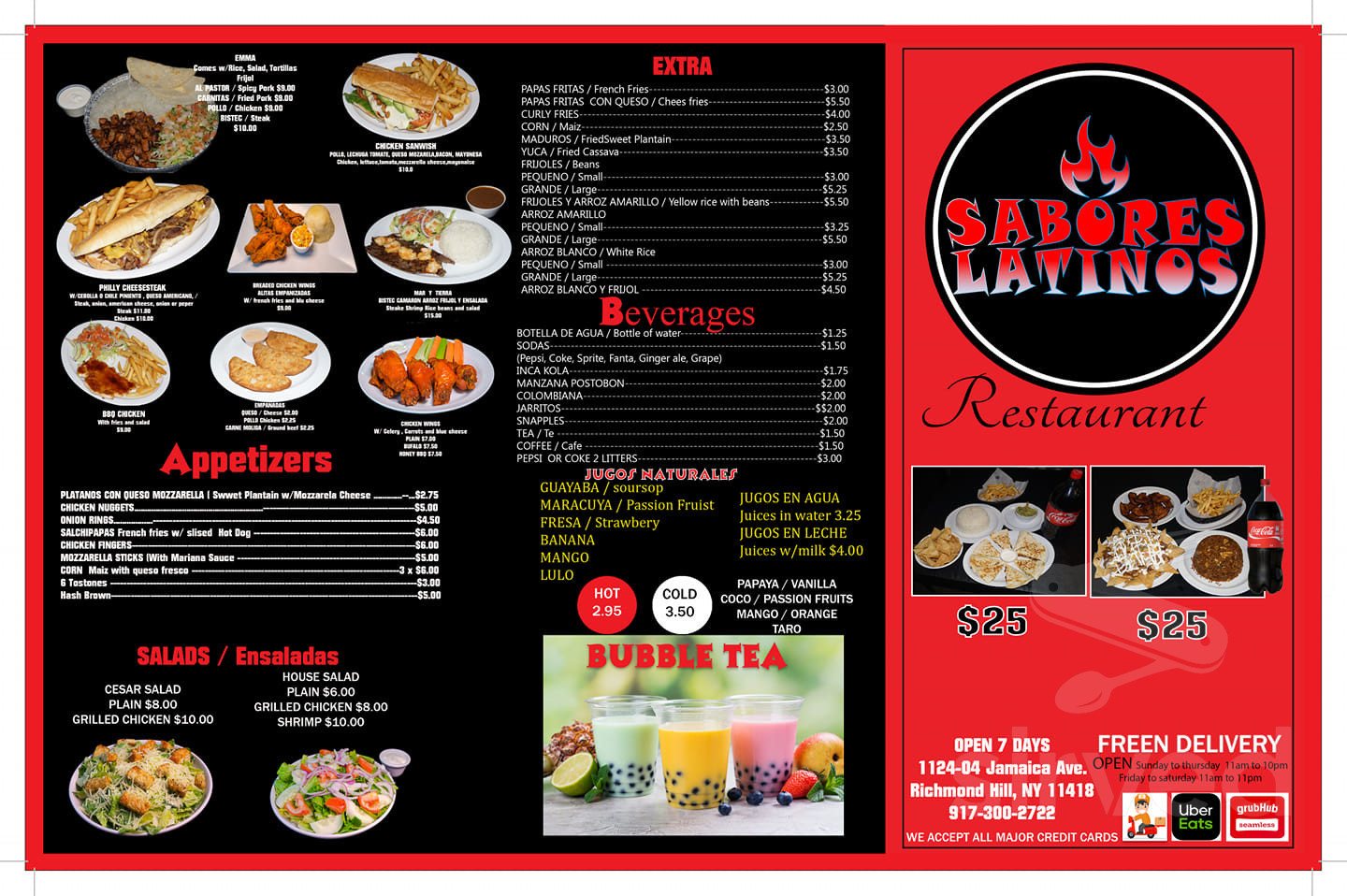 Sabores Latinos Restaurant & Bakery menu in Queens, New York, USA