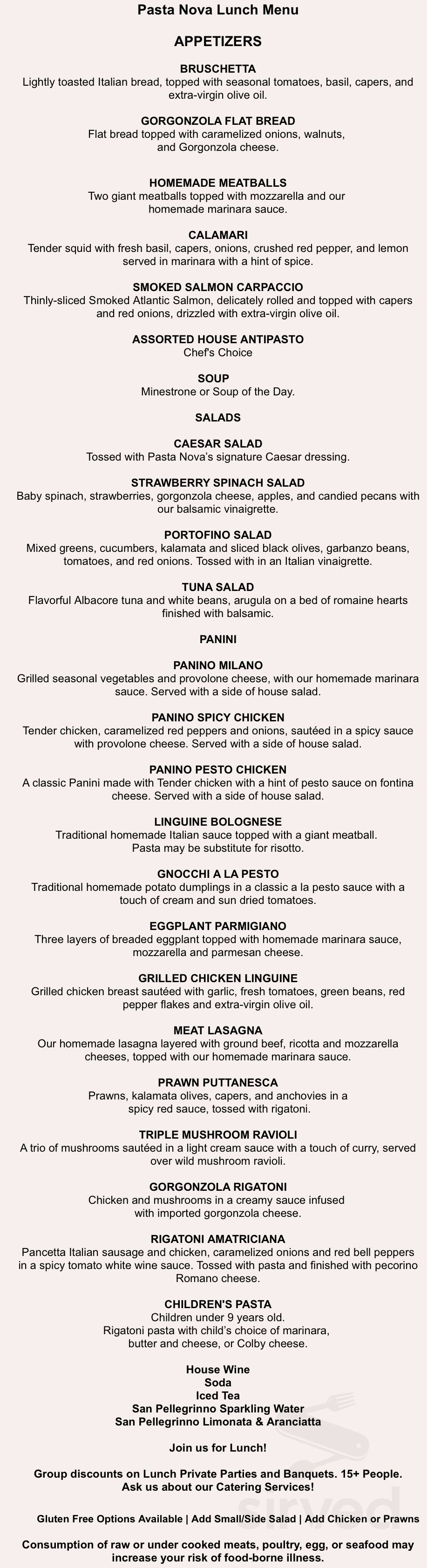 Menu - Woodinville WA's Pasta Nova Italiano | Sirved