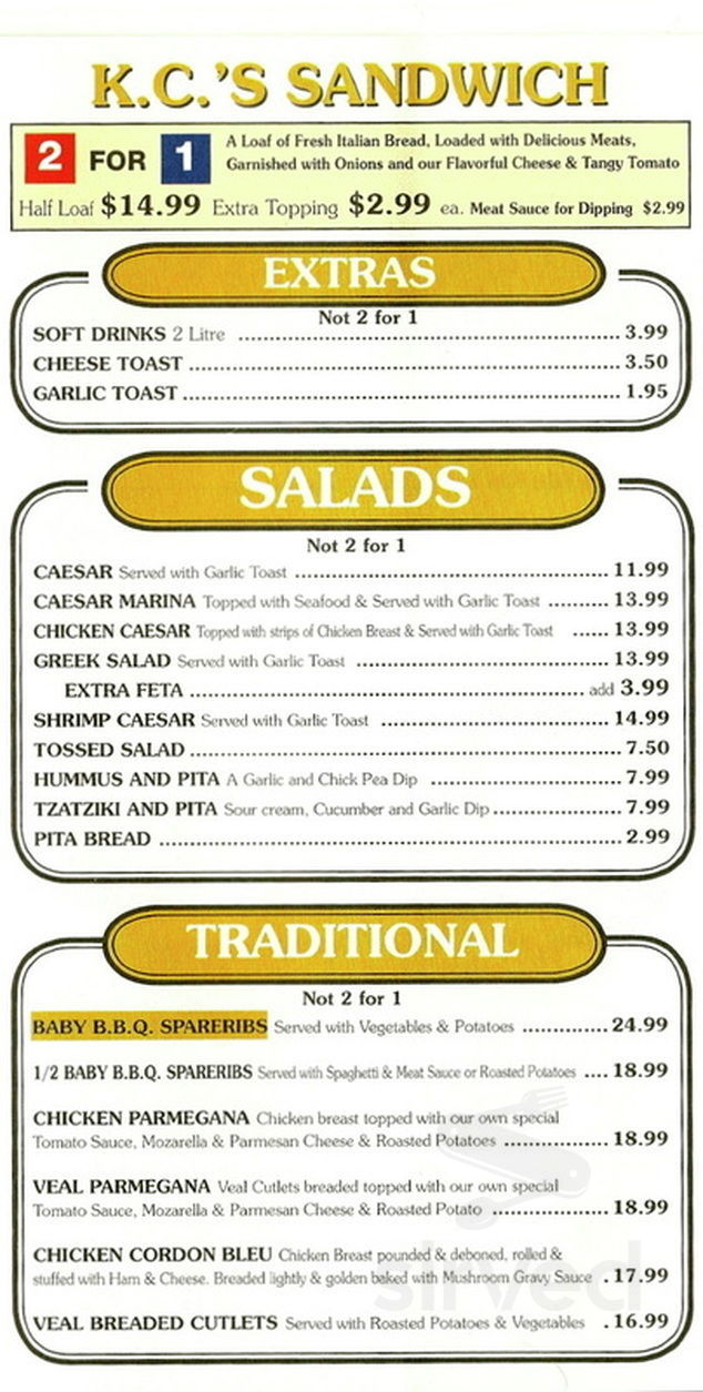 K C's Restaurant & Lounge menus in Stony Plain, Alberta, Canada