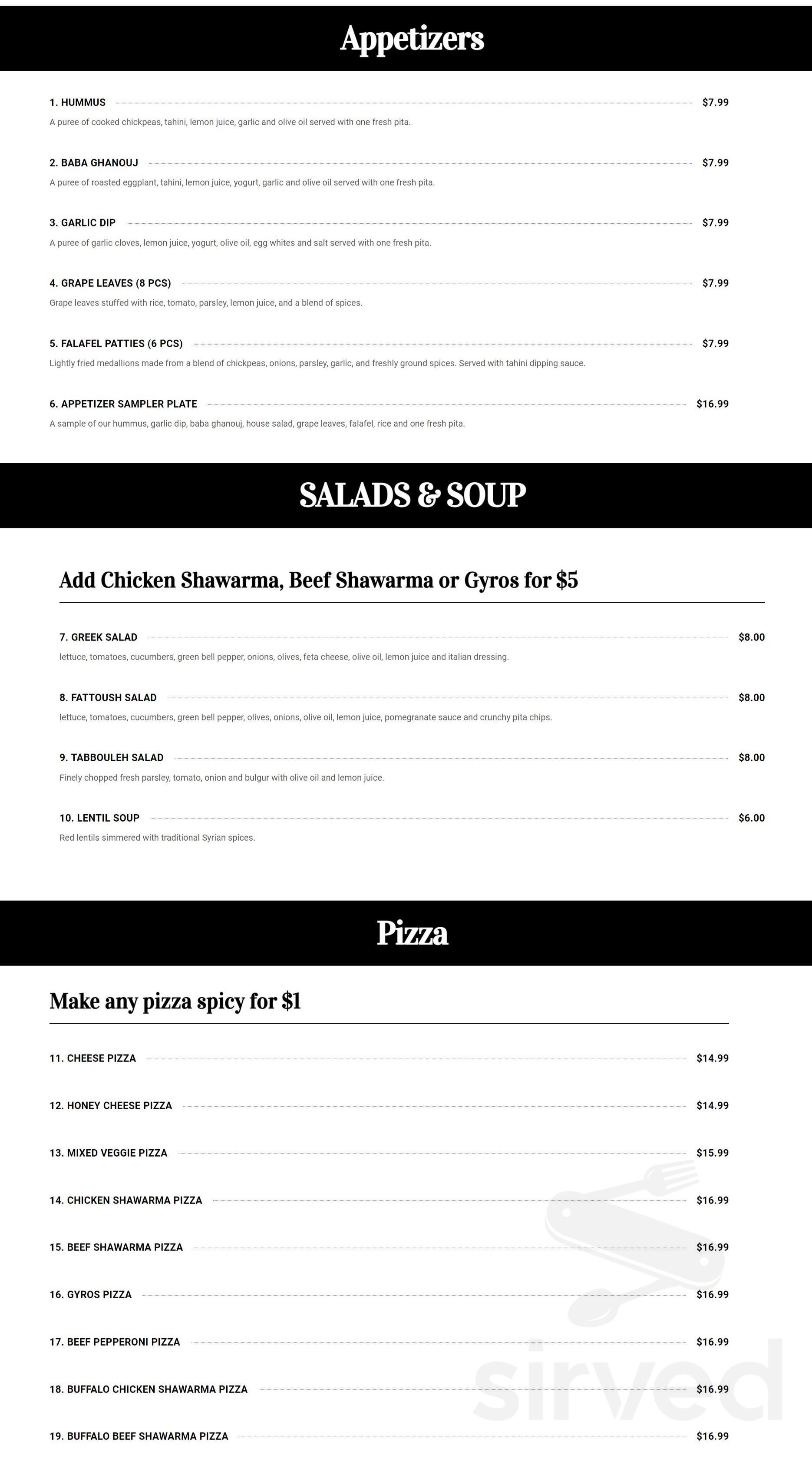 Pita fresh menu in Denver, Colorado, USA