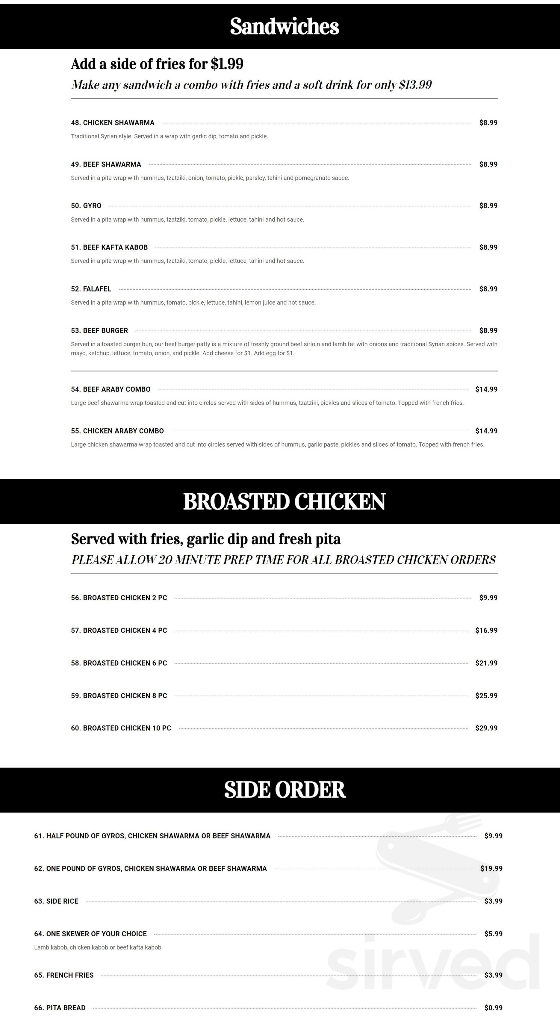 Pita fresh menu in Denver, Colorado, USA