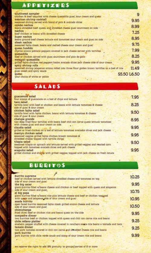 Speedy's Mexican Grill menu in Glenpool, Oklahoma, USA
