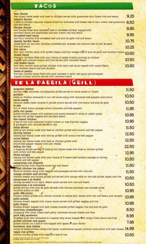 Speedy's Mexican Grill menu in Glenpool, Oklahoma, USA