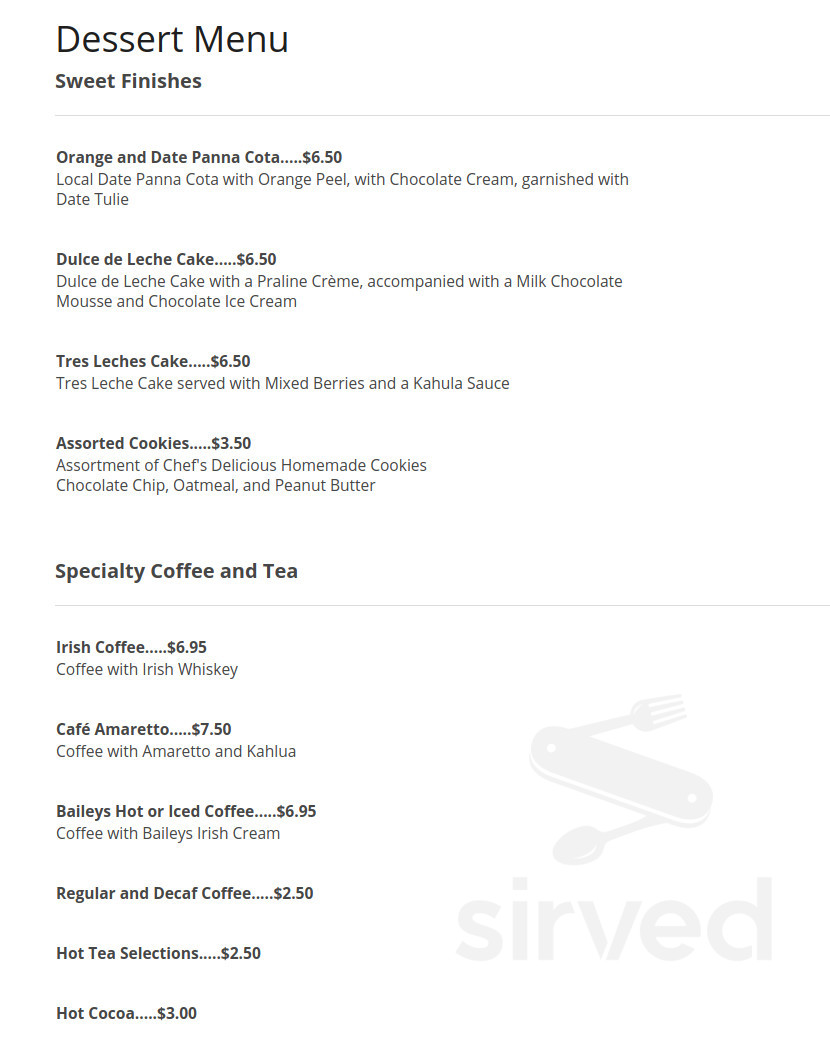 Menu for Desert Willow Golf Resort in Palm Desert, CA | Sirved