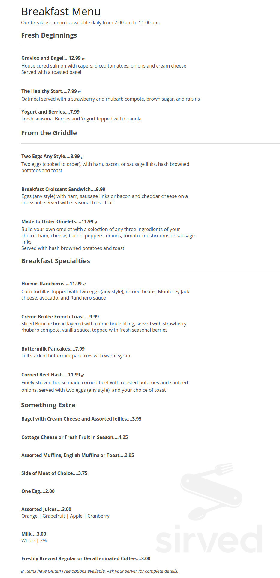 Menu for Desert Willow Golf Resort in Palm Desert, CA | Sirved