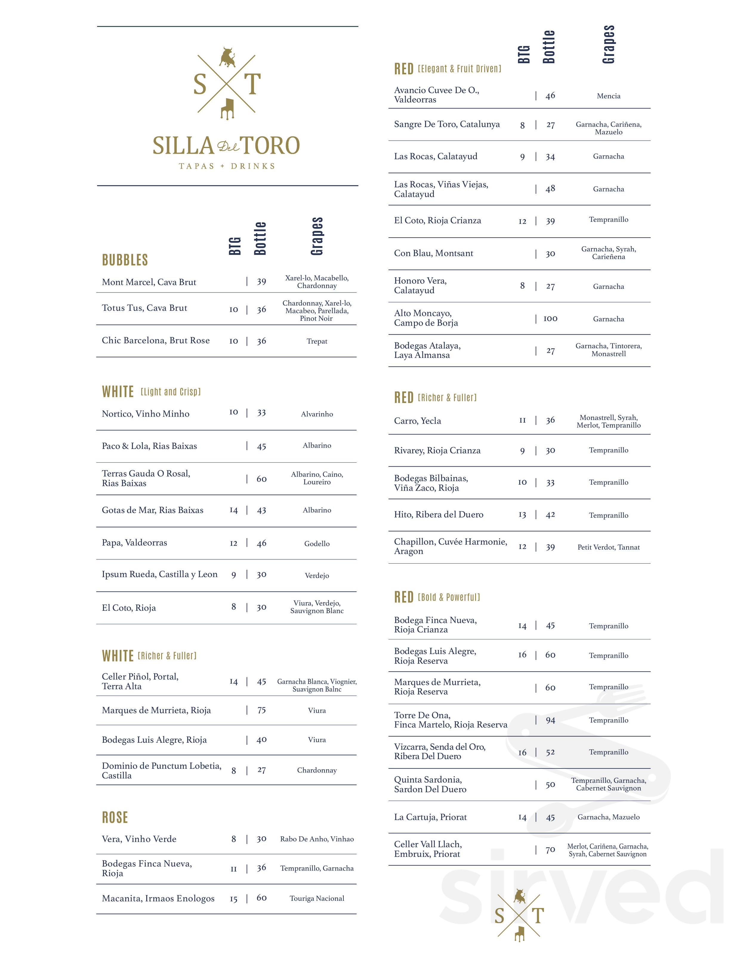 SILLA DEL TORO menu in Marietta, Georgia, USA