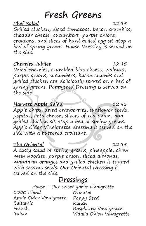 Tea Room At the Depot menu in Mackinaw, Illinois, USA