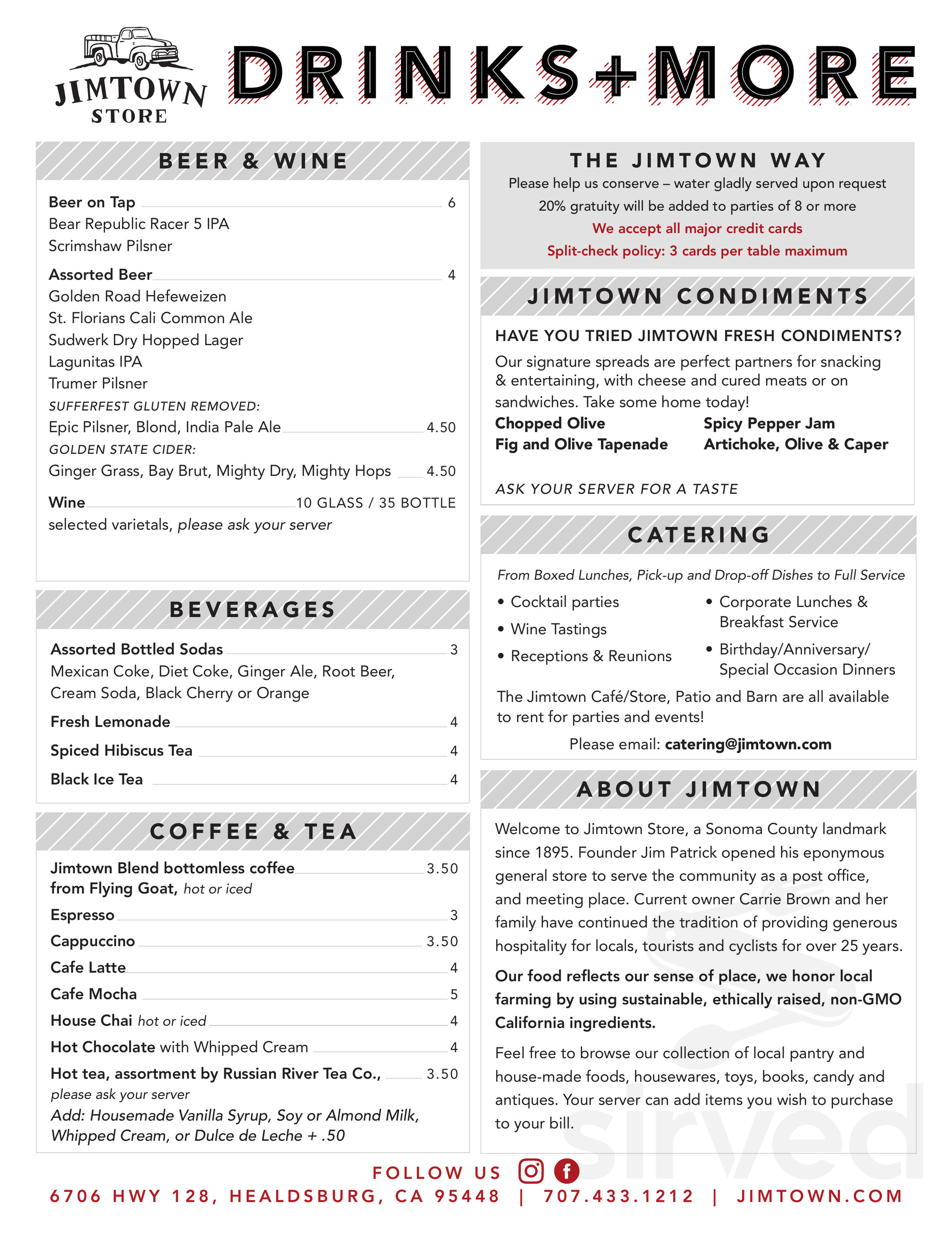 Jimtown Store menu in Healdsburg, California, USA