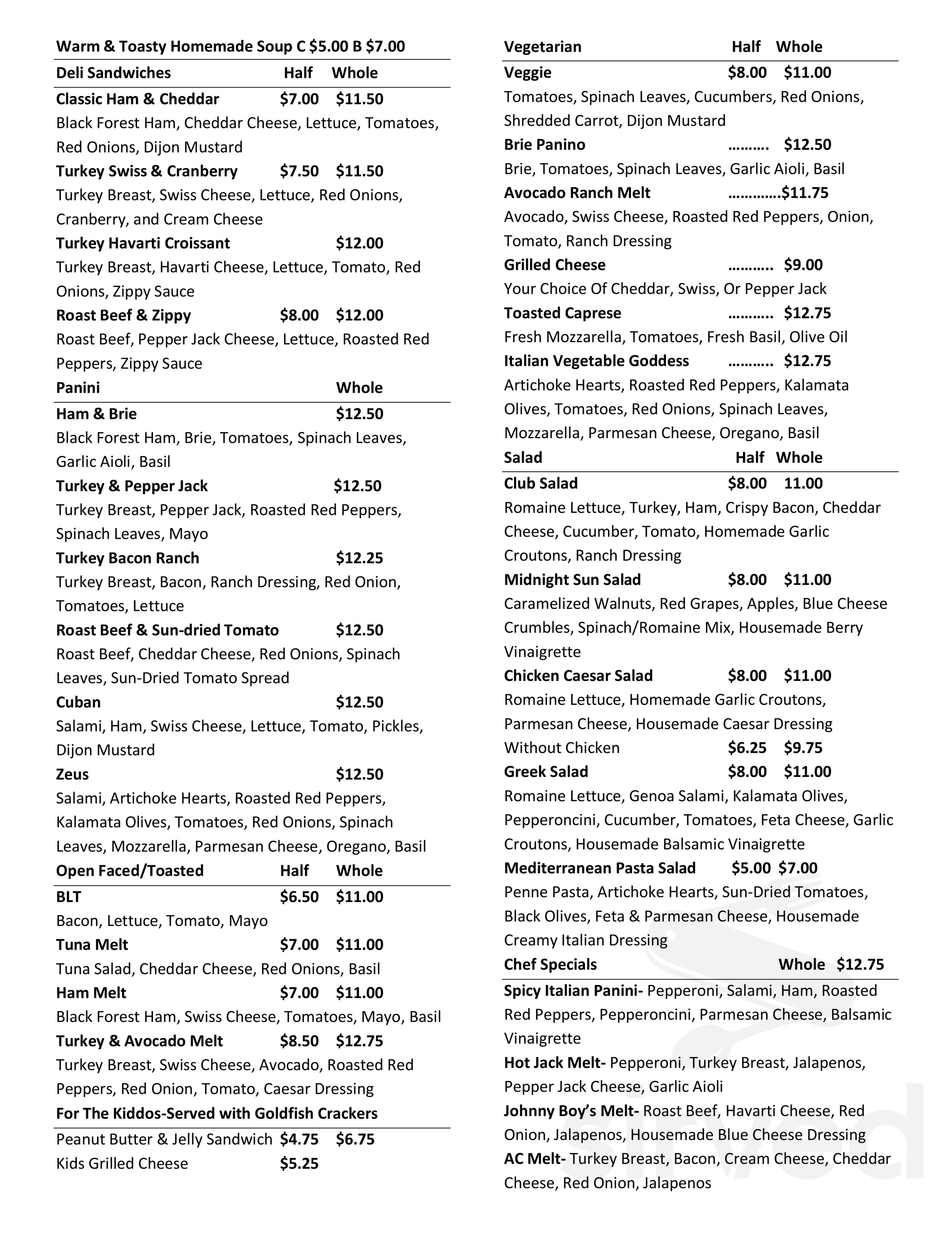 Midnight Sun Cafe menu in Anchorage, Alaska, USA