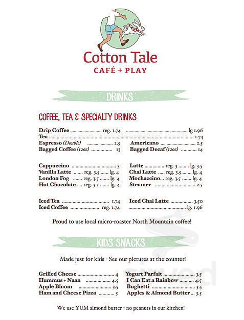 Menu for Cotton Tale Cafe + Play in New Minas, NS | Sirved