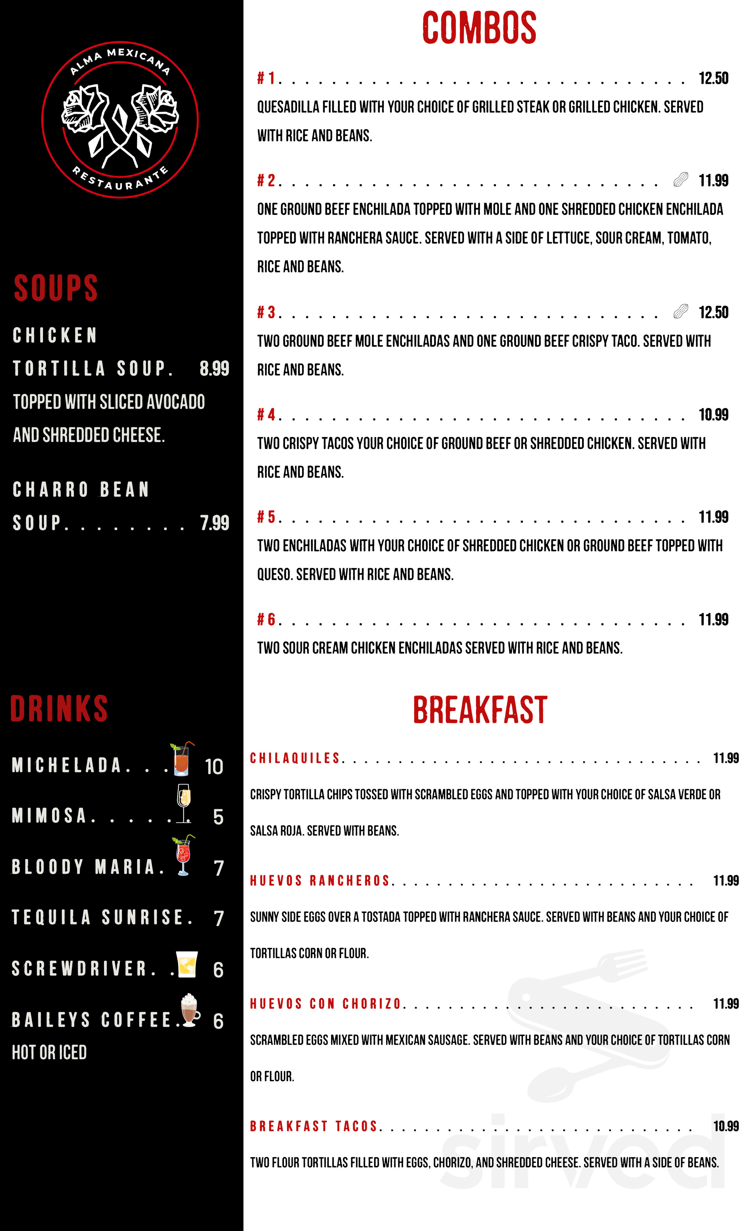 Alma Mexicana Restaurante menu in Flower Mound, Texas, USA