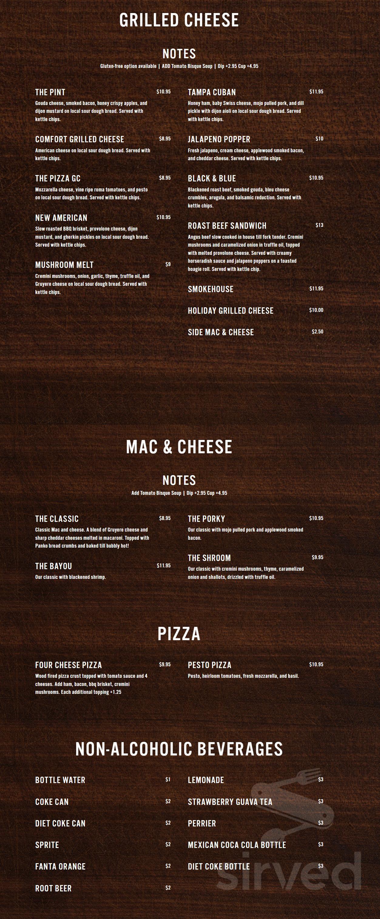 The Pint and Brew menu in Tampa, Florida, USA