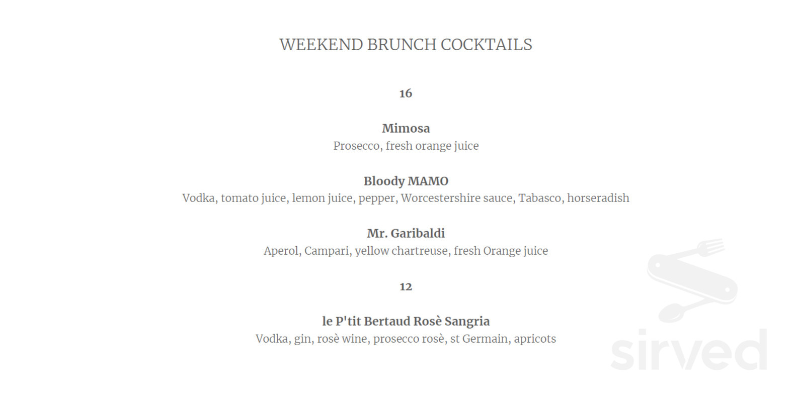 Mamo menu in New York, New York, USA