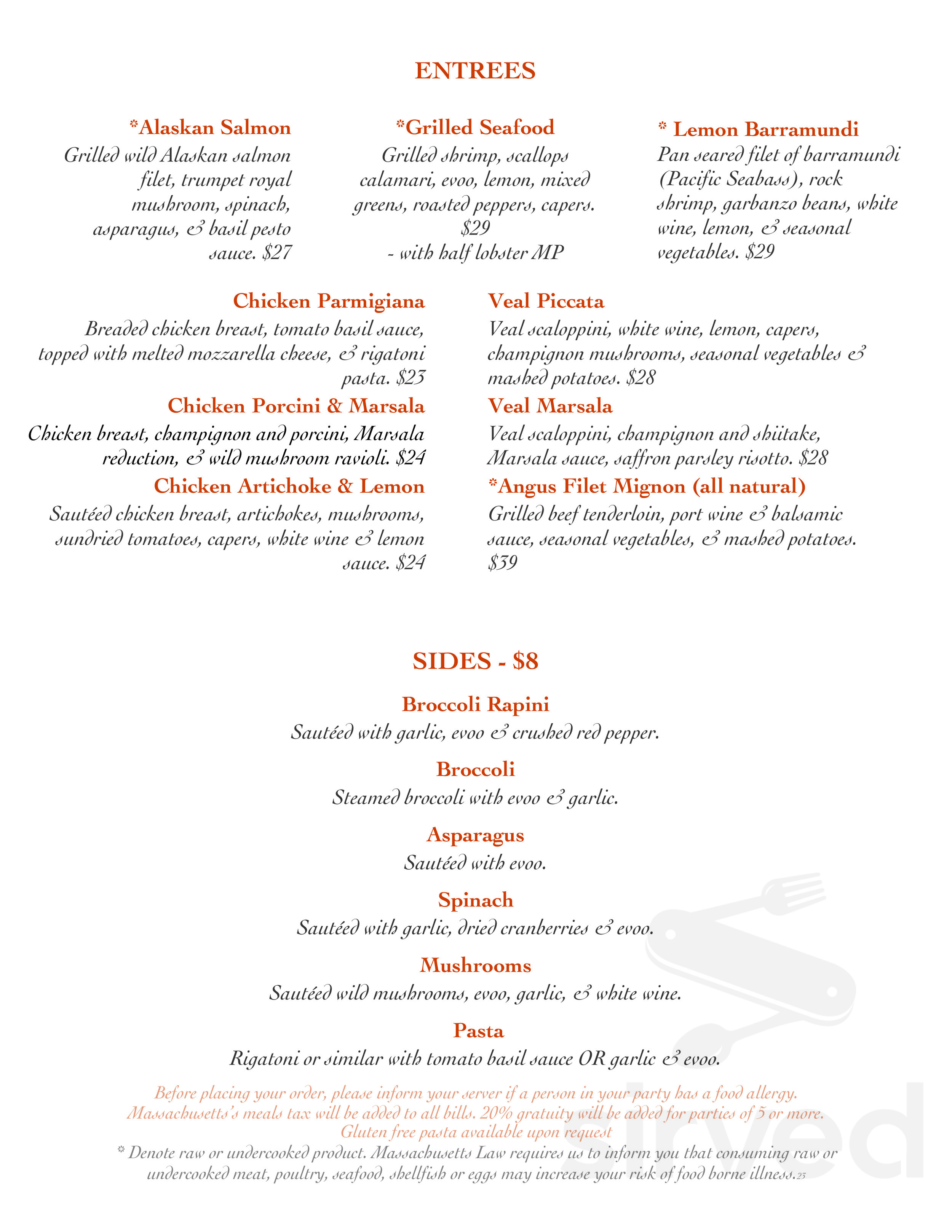 Tartufo Restaurant menu in Newton, Massachusetts, USA