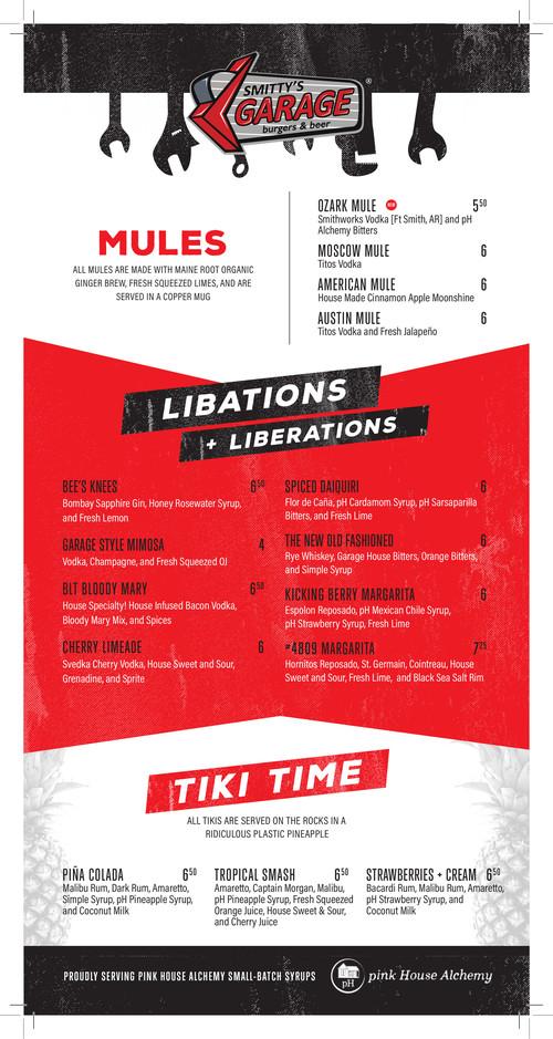 Smitty's Garage Burgers & Beer menu in Rogers, Arkansas, USA