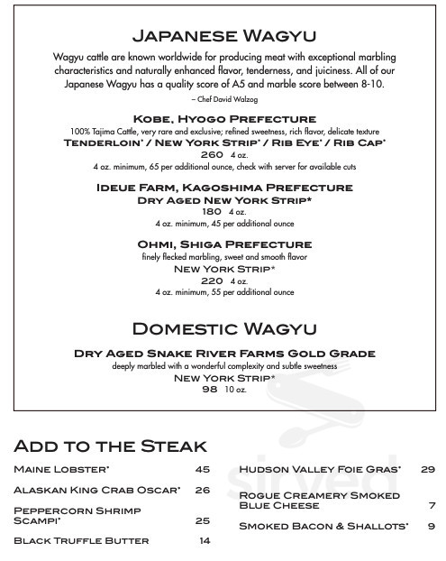 Menu - Las Vegas NV's SW Steakhouse | Sirved