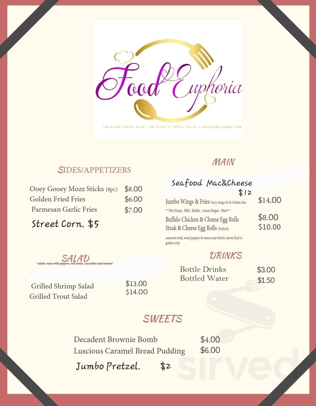 Marie's Sweet Pleasures & Food Euphoria menu in Orlando, Florida, USA