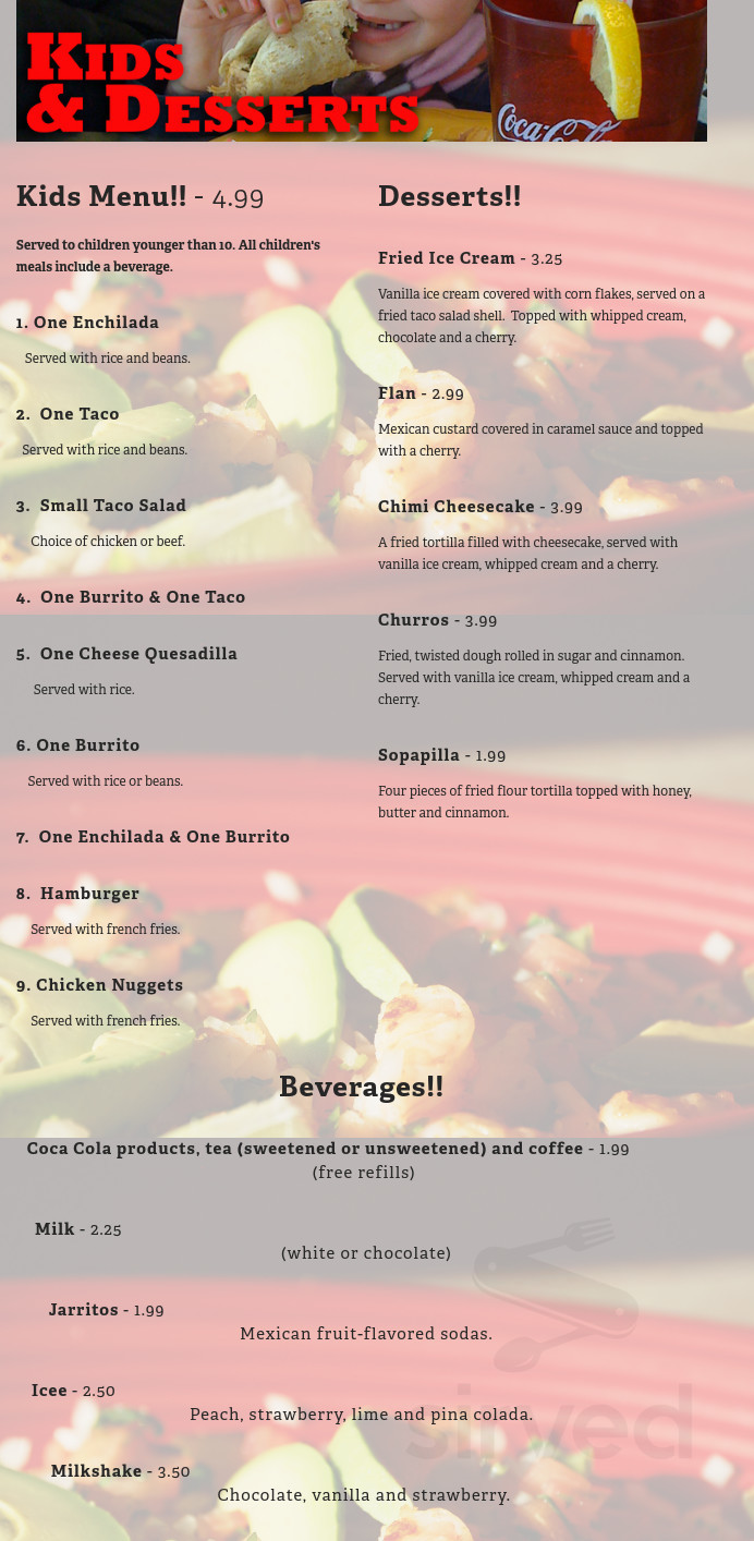 Menu for Mi Patron Mexican Restaurant in Lynchburg, Virginia, United States