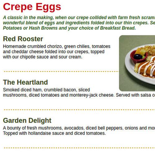 The Egg Factory menu in Nampa, Idaho, USA