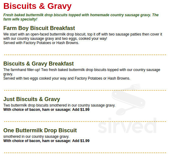 The Egg Factory menu in Nampa, Idaho, USA