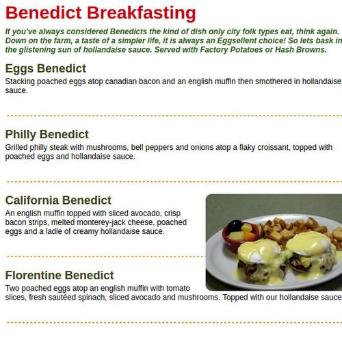 The Egg Factory menu in Nampa, Idaho, USA