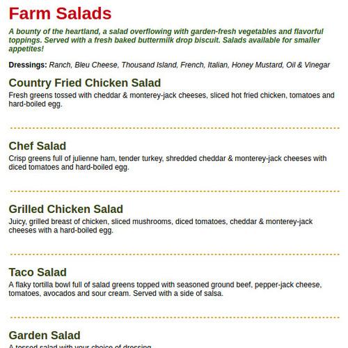 The Egg Factory menu in Nampa, Idaho, USA