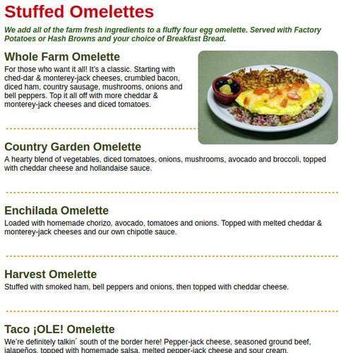 The Egg Factory menu in Lakeland, Florida, USA