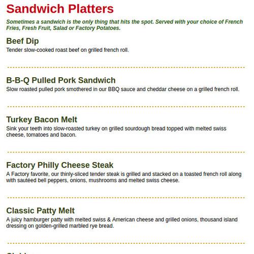 The Egg Factory menu in Nampa, Idaho, USA