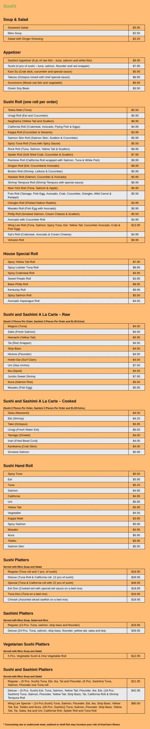 Wing Lee Cuisine menu in Horsham, Pennsylvania, USA