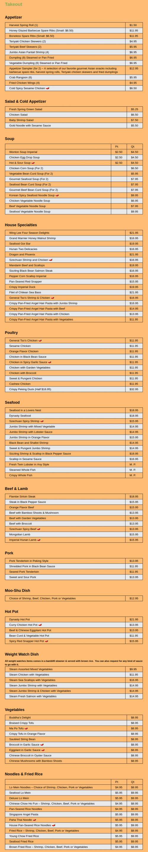 Wing Lee Cuisine menu in Horsham, Pennsylvania, USA