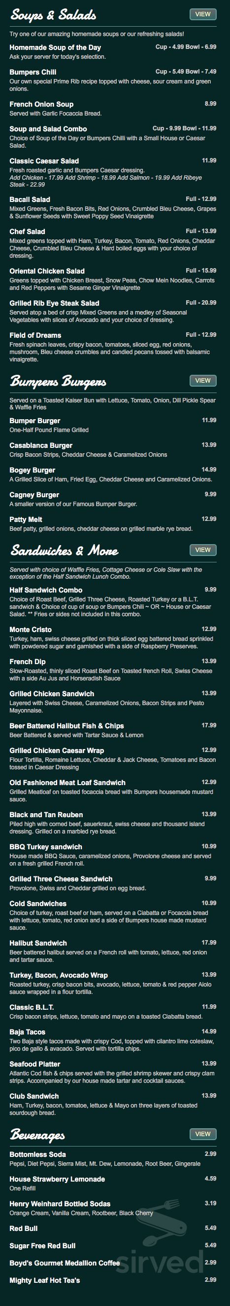 Menu - Fairview OR's Bumpers Grill & Bar | Sirved